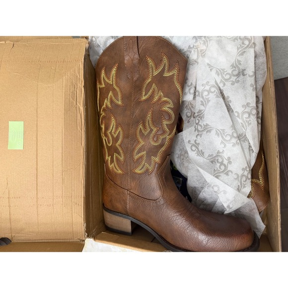 IUV Wandering Western Dark Brown Embroidered Square Toe Cowboy Boots ...